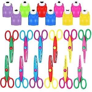 22 Pcs Craft Hole Punch and Creative Scissors Set, Including 12 Craft Pattern Scissors Decorative Edge Scrapbooking Edging Scissors, 10 Paper Punch for School Kids Adults Crafting