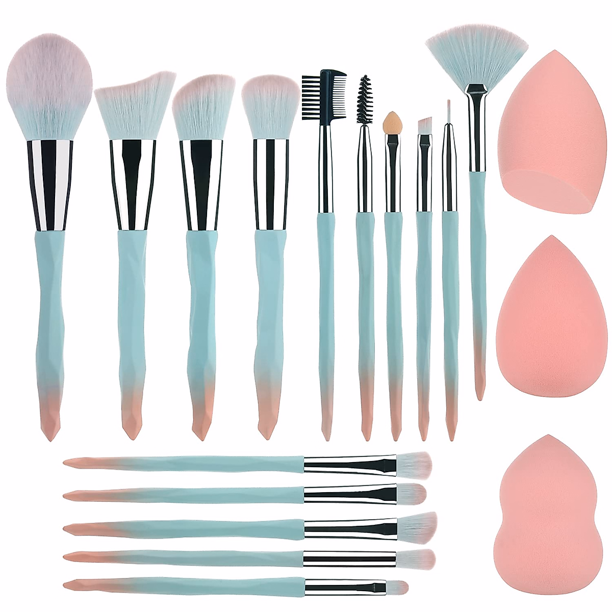 111 Pink blue gradient makeup brushes and makeup sponges set makeup brushes set natural synthetic eye shadow foundation make-up brush set professional makeup brush and tool accessories………