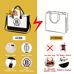 Qoosefun personalized bags for women,Tote Bag For Women,Initial Tote Bag For Women, Personalized gifts for women, beach bag, monogrammed gifts for women, Tote Bag With Zipper M