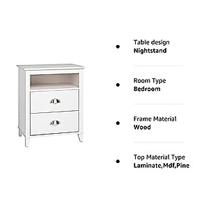 Prepac Yaletown 2-Drawer Tall Nightstand, White