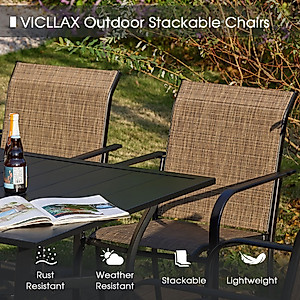 VICLLAX Patio Stacking Chairs for Outside, Outdoor Chairs Set of 6, Stackable Outdoor Patio Chair Set for 6 Person, Brown