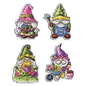 MP Studia Cross Stitch Embroidery Kits for Adults and Beginners Fairy Tale - Garden Gnomes - Magnets 7x8cm/2.76x3.15 14ct.