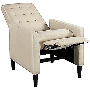 Yaheetech Fabric Recliner Chair Mid-Century Modern Recliner Adjustable Single Recliner Sofa with Thicker Seat Cushion Tufted Upholstered Sofa with Pocket Spring for Living Room Bedroo Beige