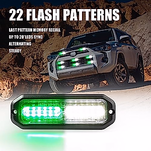 WINECO Green White led Strobe Lights for Trucks, Emergency Strobe Lights Kits for Construction Vehicles LED Surface Mount Grill Grille Light Flashing Warning Lights with Digital Controller 12 LED