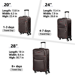 PINPON Luggage Sets 3 Piece, Softside Lightweight Expandable Luggage Sets with TSA Lock, Carry On Luggage with Spinner Wheels for Women Men, Travel Suitcase Lightweight (20/24 / 28, Brown)