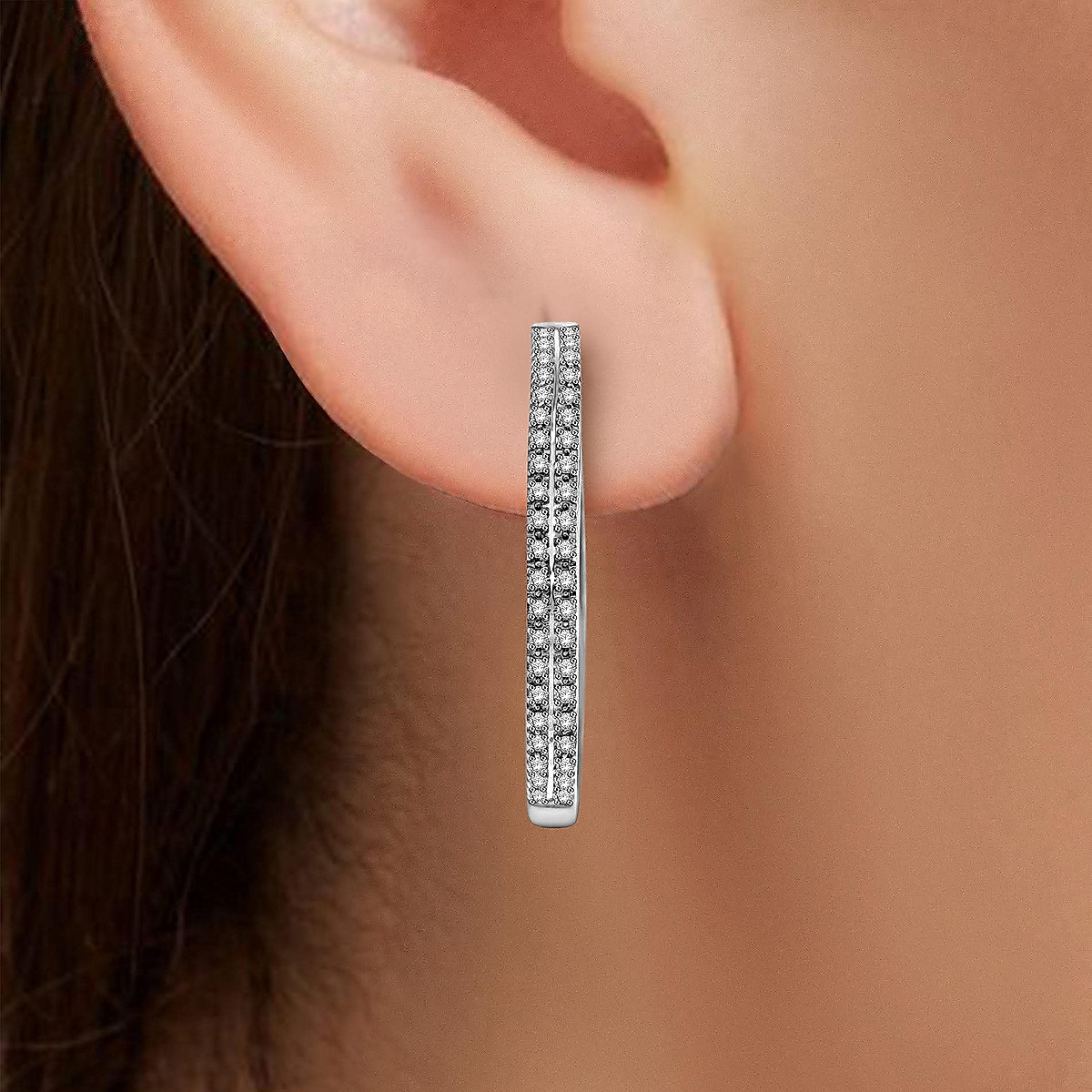 NATALIA DRAKE 1/4 Cttw Diamond Hoop Earrings for Women in Rhodium Plated 925 Sterling Silver Color I-J/Clarity I2-I3