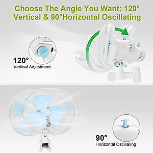 blessny 6 Inch Oscillating Grow Tent Clip on Fan for Pole Mount 0.6-1 inch, 8 Ft Long cord Small growing Monkey Fan Oscillation for Hydroponic, 20W 2-Speed Super quiet with Heavy duty Clamp