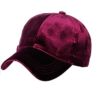 C.C Ponycap Messy High Bun Ponytail Soft Velvet Adjustable Baseball Cap Hat, Burgundy