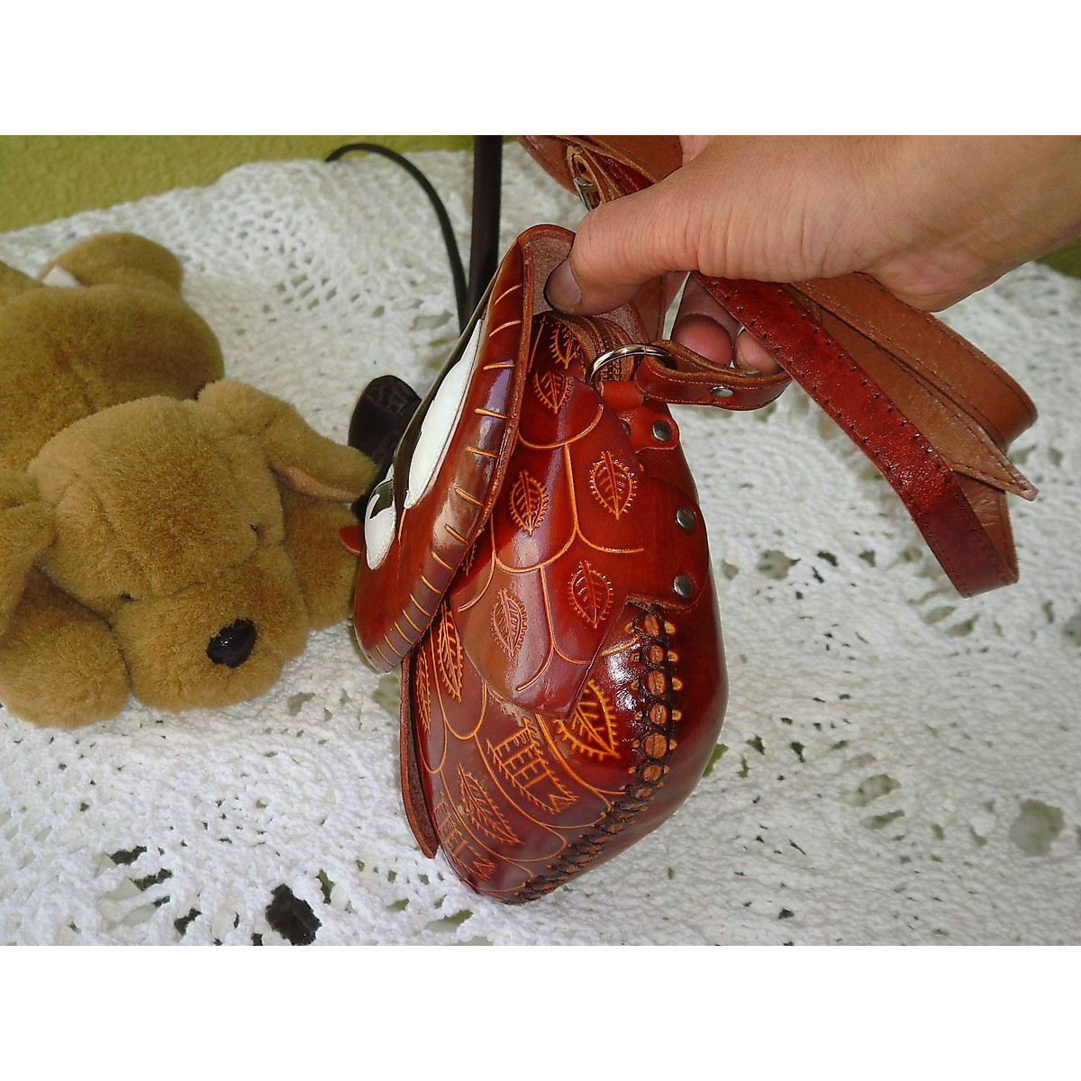 Lovely Owl Designs, Genuine Cowhide Leather Shoulder/crossbody Bag, a Unique and Collectible Small Satchel. (Brown)