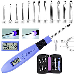 Zcvtbye Counting Crochet Hook Set,Ergonomic Crochet Hooks with LED Light and Digital Stitch Counter, Beginner Knitting Kit with 12 Interchangeable Crochet Hooks for Crocheting and Knitting
