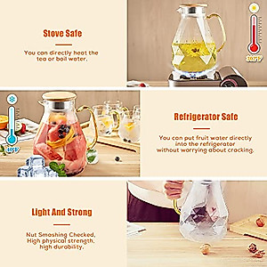 DUJUST Glass Pitcher with Lid [68 oz], Elegant Diamond Design Water Pitcher with Handle, Decoration for Room, High Durability Water Glass Carafe for Ice Tea Maker, Beverage, Hot/Cold Coffee
