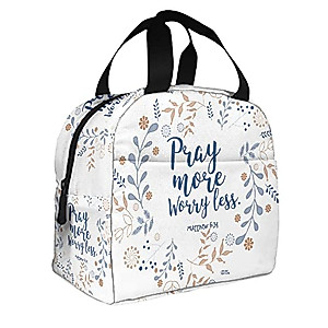 Zoczos Pray More Worry Less Lunch Box Floral Wreath Bible Quote Christian Verse Faith Style Adult Lunch Box for Work Picnic Sports Travel