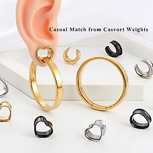 Casvort 4 PCS 12mm (1/2'') Hypoallergenic 316 Stainless Steel Gold Cute Heart Double Flared Ear Gauges Plugs Ear Tunnels Saddle Plugs Body Piercing Jewelry