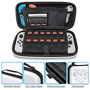 All in 1 Accessories Kits for Switch OLED 2021 Model：Case & Screen Protector, Hand Grips & Racing Wheels for Joy con, Controller Charger Dock, Carrying Case & More -White