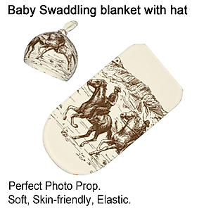 Qwalnely Swaddling Blanket for Baby, Sleeping Sacks, Unisex Baby Stuff with Hat, Western