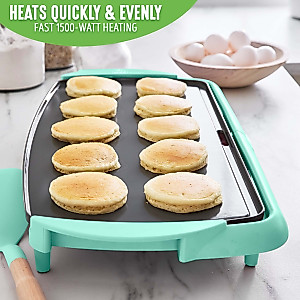 GreenLife 20" Electric Griddle, Extra Large Surface for Pancakes Eggs Fajitas, Healthy Ceramic Nonstick Coating, Stay Cool Handles, Removable Drip Tray, Temperature Control, PFAS-Free, Turquoise