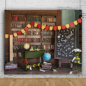 School Pictures Backdrop 10x8ft Fabric Back to School Photos Library Bookshelf Backdrop Teacher Pictures Background Kids Graduation Day Backdrop Students First Day of School Backdrop