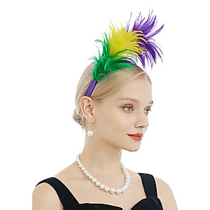 FELIZHOUSE 1920s Fascinator with Feathers Headband for Women Wedding Tea Party Headwear (Mardi Gras Purple)