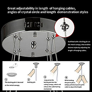 SEFINN FOUR 16288 (11.8" + 19.7" + 27.6") LED Ceiling Fixtures Flush Mount Pendant Lights Crystal Chandeliers 3 Rings