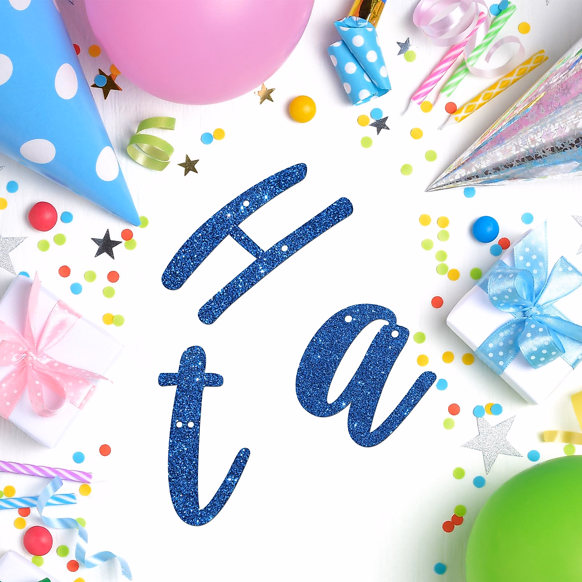 Halodete Half Way to One Banner, Baby 6 Months Banner, Baby Shower, Half 1/2 Birthday Party Garland Bunting Decorations - Blue Glitter