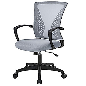 Home Office Chair Mid Back PC Swivel Lumbar Support Adjustable Desk Task Computer Ergonomic Comfortable Mesh Chair with Armrest (Grey)