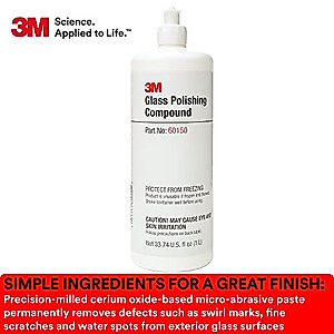 3M Glass Polishing Compound with Cerium Oxide Mineral, Defect Repair and Glass Scratch removal one step Glass Polish, Permanently Removes Fine Scratches, Swirl Marks, Water Spots, 60150, 1 Liter, 051111610091