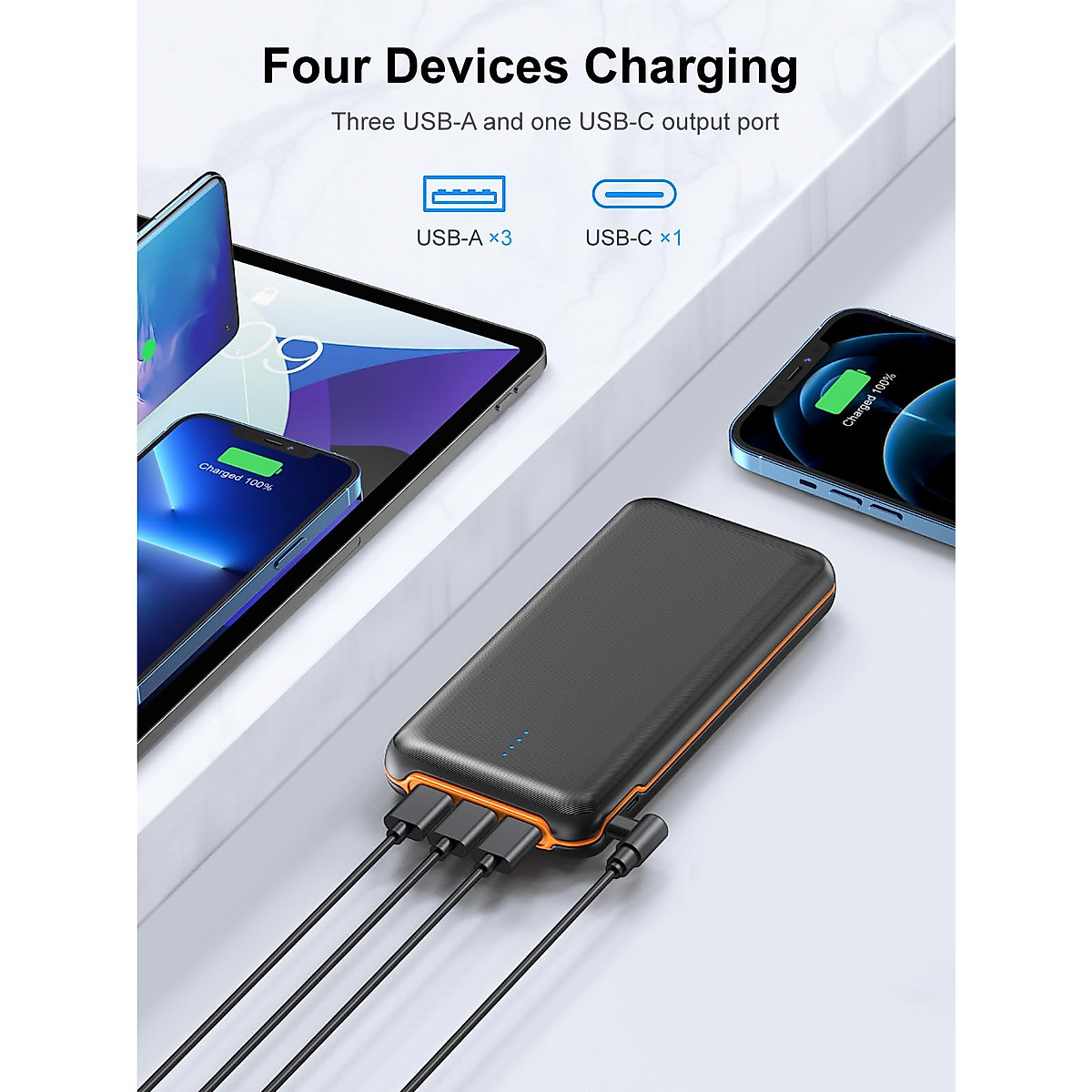 RETMSR Portable Charger, Power Bank 30000mAh Battery Pack with 22.5W Fast Charging, 4 Outputs External Charger PD 20W USB C for iPhone, Samsung, Pad Mini, and More