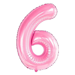 40 Inch Pink Number 6 Balloons With Crown,6th Birthday Decorations,Anniversary Party Supplies. (Pink 6)