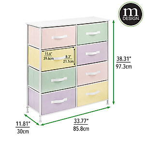 mDesign 38.31" High Steel Frame/Wood Top Storage Dresser Furniture Unit with 8 Removable Fabric Drawers - Large Bureau Organizer for Bedroom, Living Room, or Closet - Jane Collection, Bright/Multi