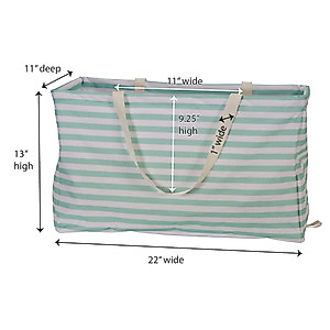 Household Essentials Canvas Utility Tote with Handles, Rectangular Krush Tote, Water-Resistant Vinyl Lining, Large Capacity, Durable and Versatile, Teal Striped Pattern
