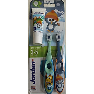 Jordan* Step 2 Kids Toothbrush,Soft Bristles, BPA Free, Pack of 2 toothbrushes for Age 3-5 Years Children