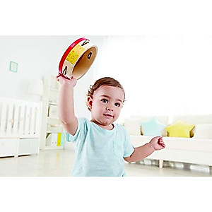 Hape Tap-Along Tambourine | Wooden Tambourine Drum for Kids, Musical Instrument for Children 12 Months and Up