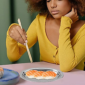 FRCOLOR Stainless Steel Oval Platter 26CM Fish Plate Appetizer Dish Snack Plate Kids Carvery Plate Serving Tray for Steaming Fish Dessert Meat Sushi Silver