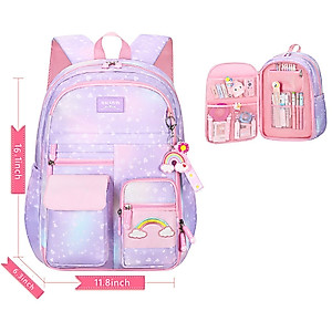 Youngsing Girls Backpack,Backpacks for Girls,Kids Backpack with Compartments Elementary School Bag For Girls School Backpack(Purple)