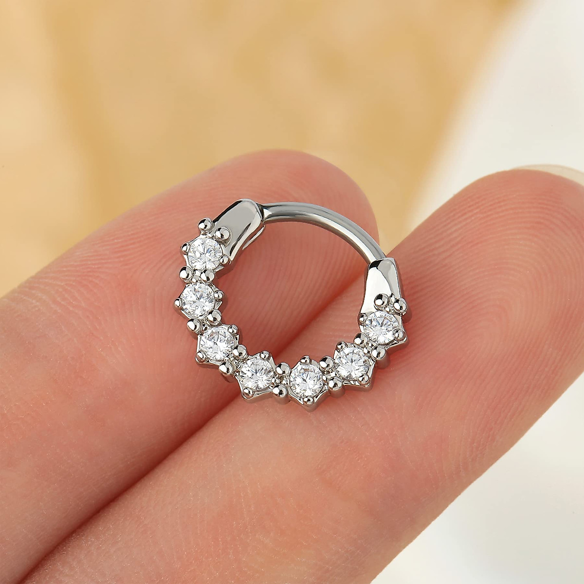 CM Crareesi Mania 16G Septum Clicker Rings Hoop 316L Stainless Steel Septum Clicker Rings Seven Clear CZ Septum Piercing Daith Piercing Jewelry