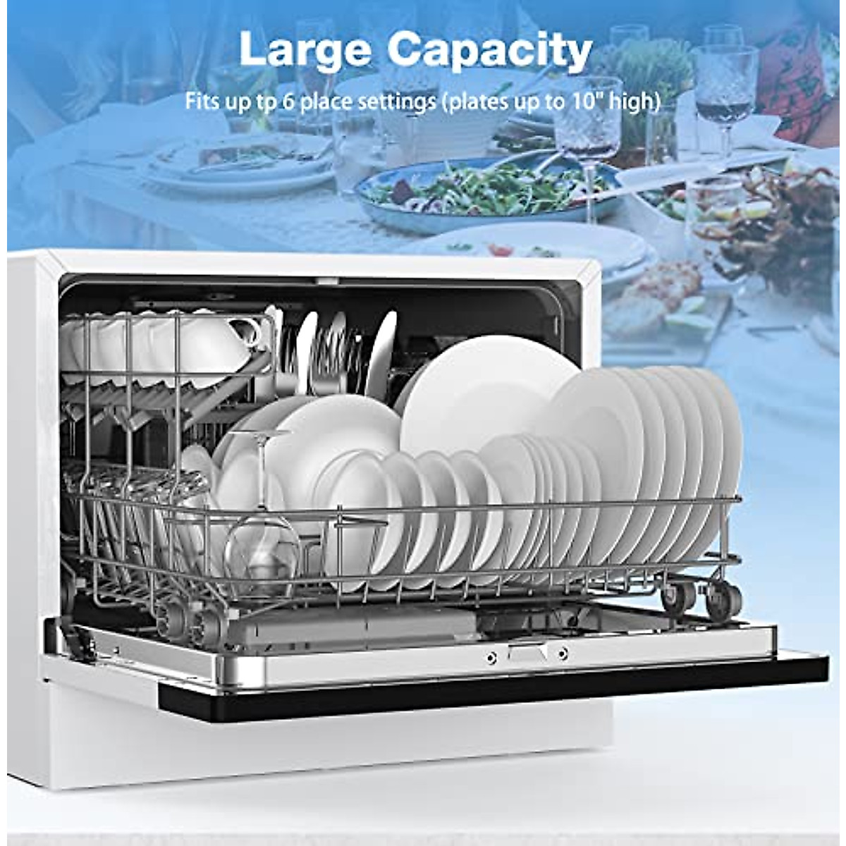Countertop Dishwasher, Blitzhome BH-DW02 Portable Dishwasher with 6 Place Settings, 6 Programs, 360° Dual Spray, 167℉ Steam & Air-Dry Function, Compact Dishwasher for Apartments& RVs