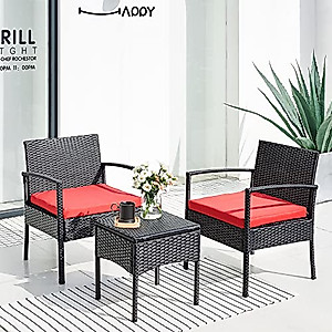 MOOWIND Balcony Furniture Front Porch Bistro Set 3 Piece Outdoor Small Patio Chairs Conversation Set Rattan Wicker for Backyard Pool Garden Lawn