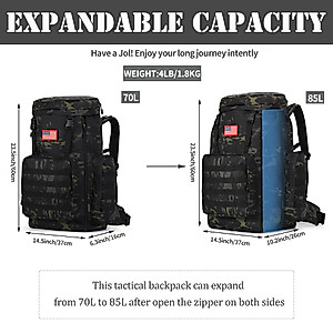 4land Large Backpacking Backpack for Men, Extra Large Camping Hiking Backpack, Oversized Molle Rucksack Backpack, 60L/70L/85L Waterproof Military Backpack for Outdoor Sports