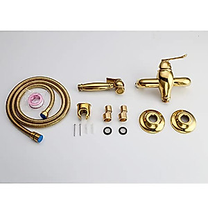 MINJING Handheld Bidet Sprayer Set, Solid Brass Hot and Cold Mixer Bidet Faucet, Toilet Douche Kit Shower Set, Wall Mounted Bathroom Bidet Attachment Set,Rose Gold