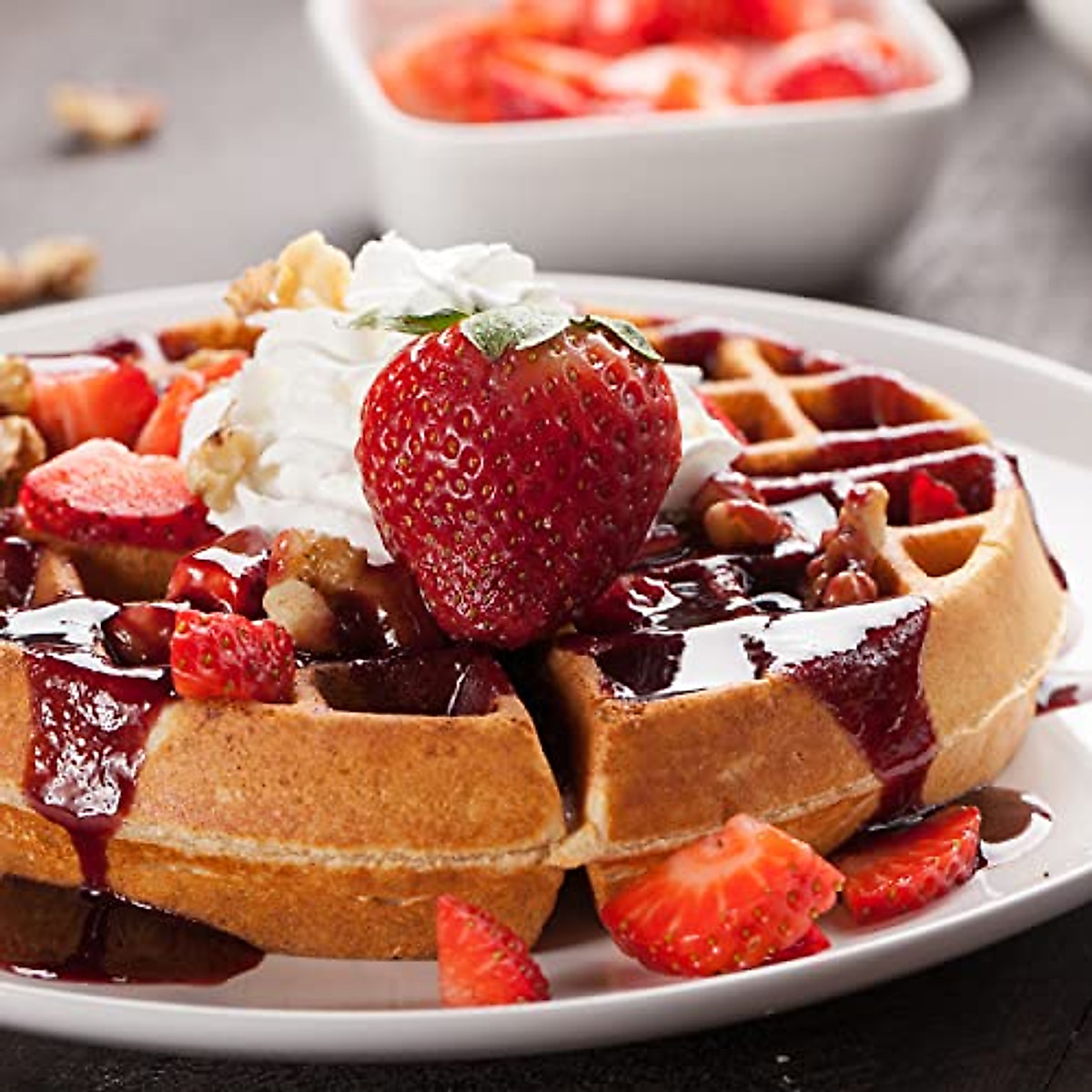 Nostalgia HomeCraft 7 inch Round Stainless Steel Electric Belgian Thick Waffle Maker, Non Stick, Die Cast Aluminum, Easy to Clean