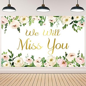 Vlipoeasn White Farewell Party Decorations, We Will Miss You Backdrop Banner, Goodbye Party Decorations for Coworker, Going Away Party Retirement Party Bye Office Work Graduation Party Decorations