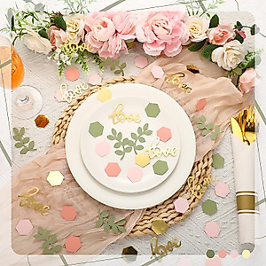 500 Pcs Greenery Wedding Table Confetti, Boho Love Theme Party Sage Green Table Scatter Confetti for Nature Theme Engagement Party Wedding Birthday Shower Party (Gold, Tea Green, Light Pink, Crimson)