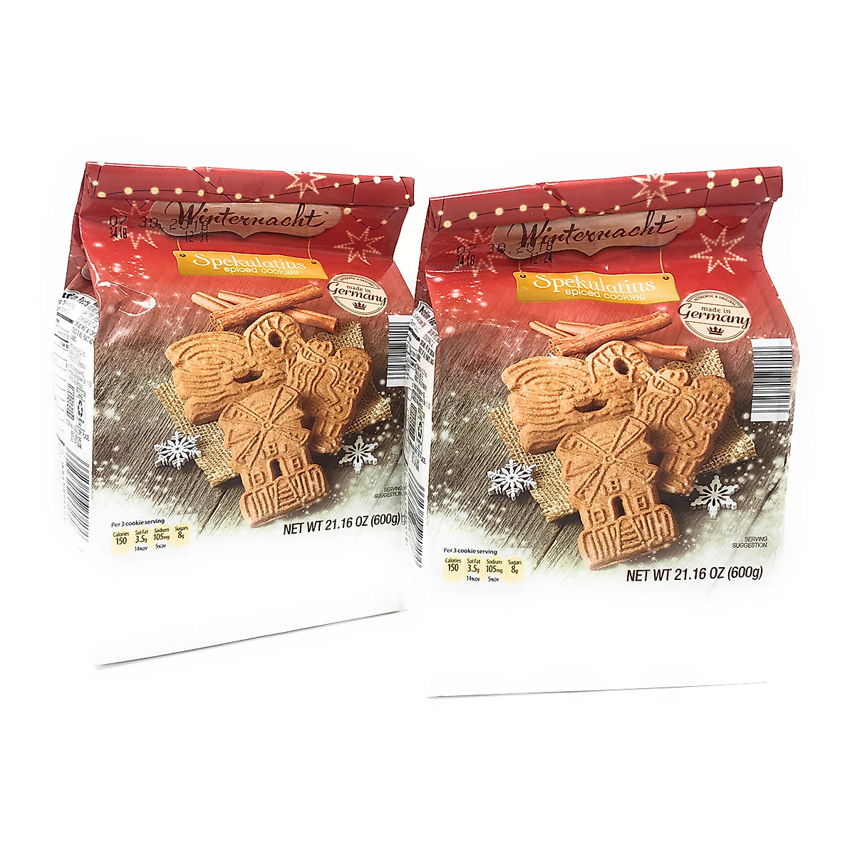 Spiced Cookies, Spekulatius Authentic German Holiday Cookies by Winternacht 600 grams (pack of 2)