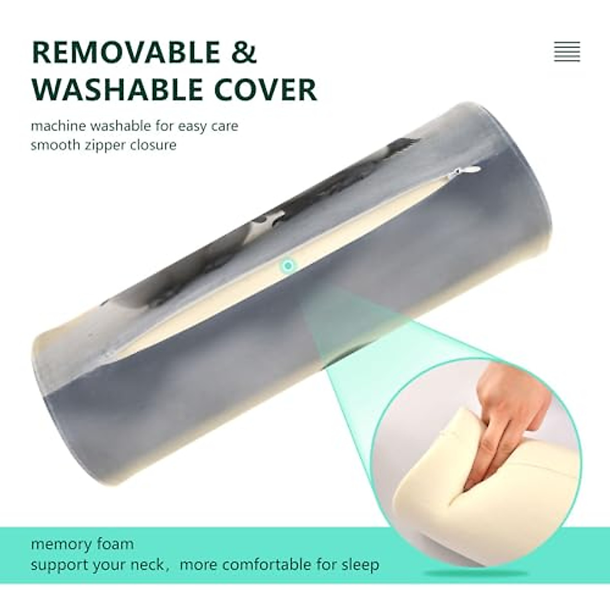 xigua Winter Penguin Neck Roll Pillow for Neck Relief with Removable Washable Cover - Memory Foam Round Cylinder Bolster, Ergonomically Designed for Head, Neck, Back, and Legs