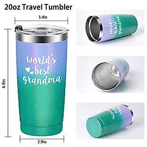 Cpskup Mothers Day Gifts for Grandma, World's Best Grandma Stainless Steel Insulated Travel Tumbler, New Grandma Mothers Day Christmas Gift for Grandma to be Gigi Mimi from Grandchildren, 20oz Glitter