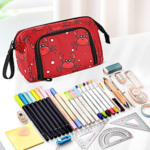 Fisyme Red Crab Pencil Case Large Capacity Pencil Pouch Pen Bag Box Big Makeup Pencil Case Organizer
