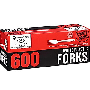 Member''s Mark Heavyweight White Plastic disposable (Spoons , Forks ,Knives) Great for home, office and picnics (Forks)