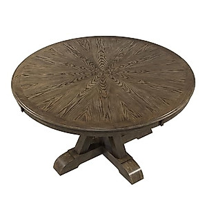 24/7 Shop at Home Van Lin Farmhouse 54-inch Solid Wood Round Dining Table with Trestle Pedestal Base, for Kitchen, Living Room, Entryway, Small Spaces, 54D x 54W x 30H in, Light Oak