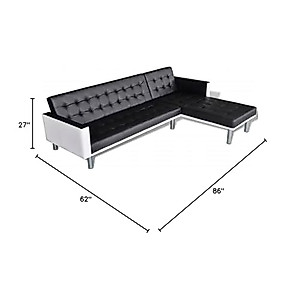 SKM L-Shaped Sofa Bed Artificial Leather Black and White-43321026