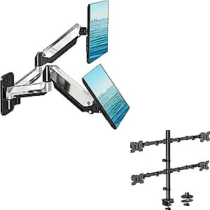 MOUNTUP Quad Monitor Stand, 4 Monitor Desk Mount for 13 to 32 inch Computer Screens + MOUNTUP Dual Monitor Wall Mount for 2 Max 32 Inch Computer Screen